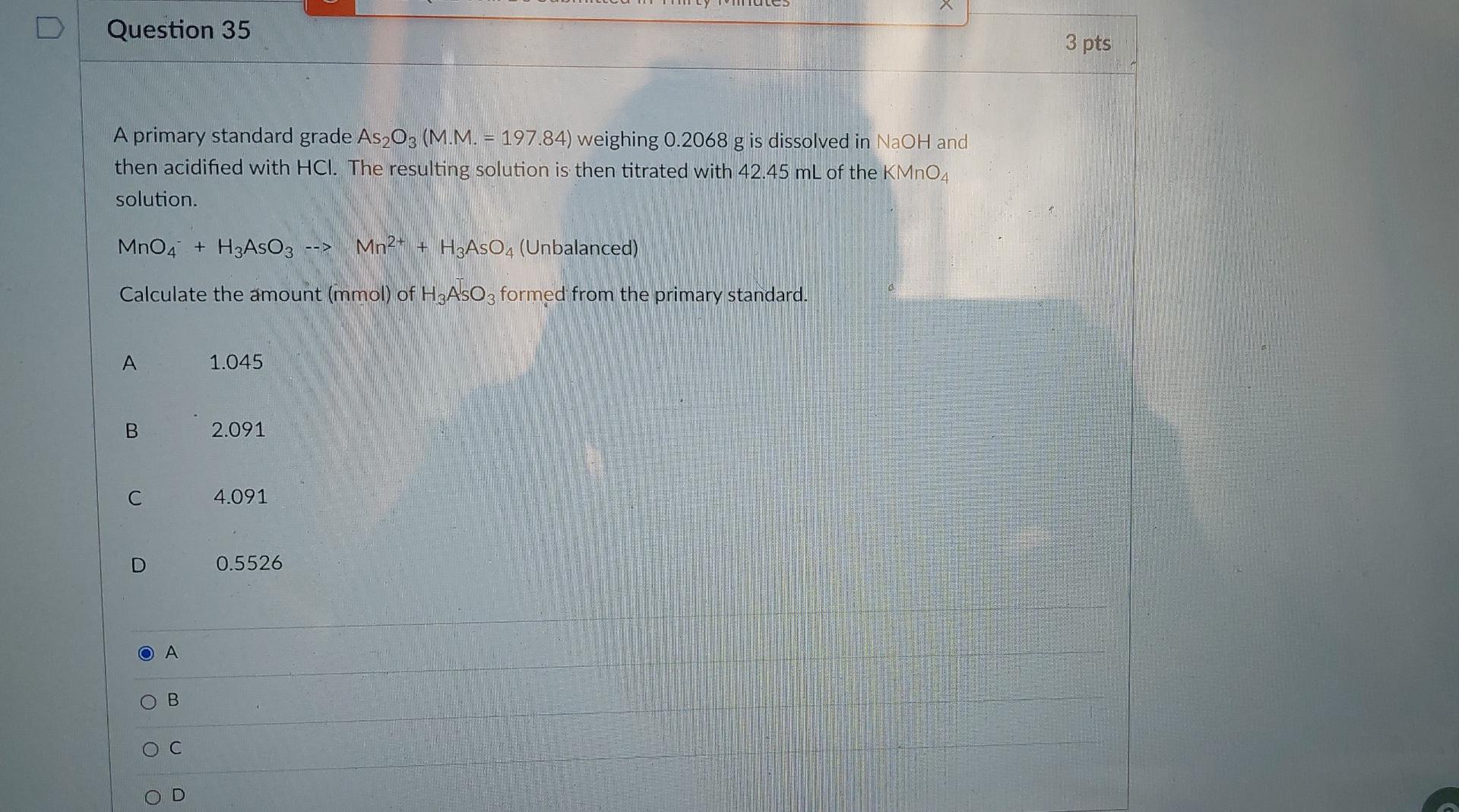 Solved Question 35 3 pts A primary standard grade As203 | Chegg.com