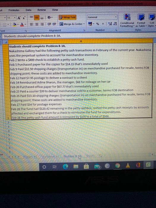 Solved ut Formulas Data Review View AN Wrap Text General | Chegg.com