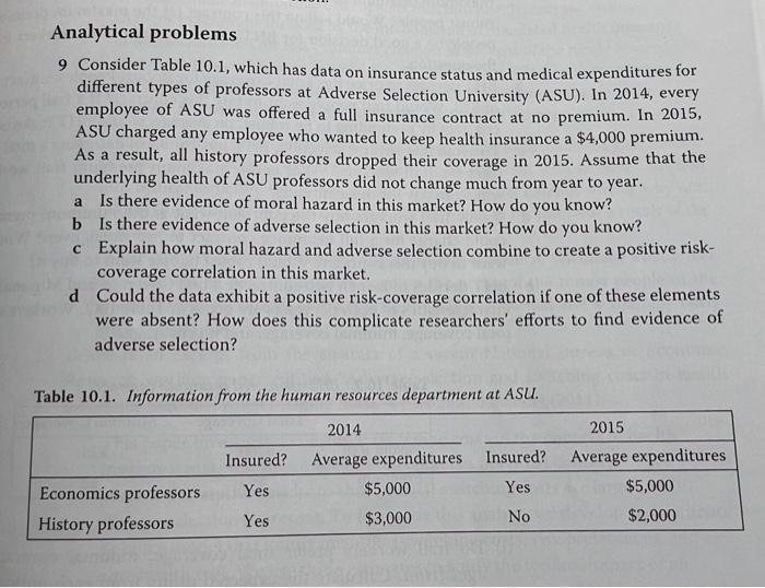 Solved Analytical problems 9 Consider Table 10.1, which has | Chegg.com