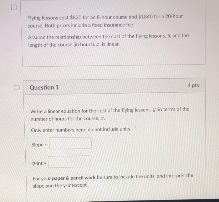 Solved Flying lessons cost $820 for an 8-hour course and | Chegg.com