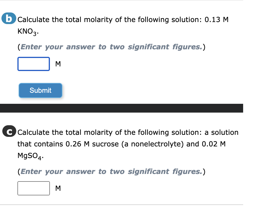 Solved b Calculate the total molarity of the following | Chegg.com