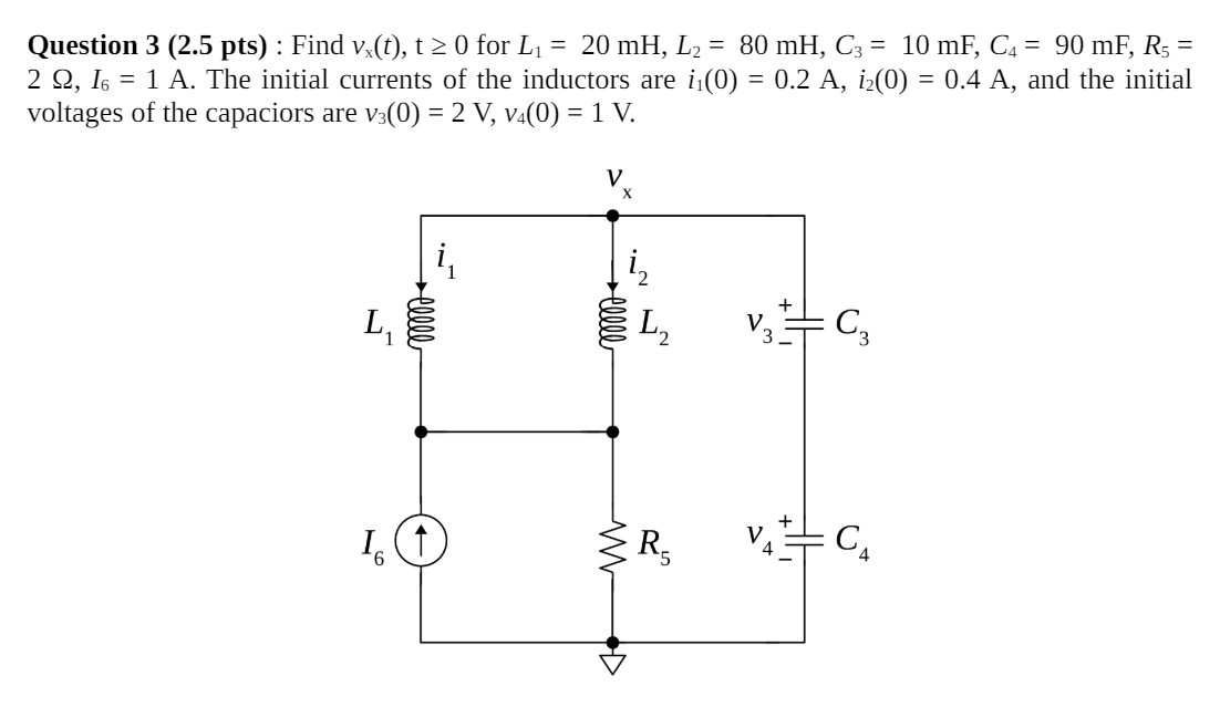 Solved Question 3 (2.5 ﻿pts) ﻿: Find vx(t),t≥0 ﻿for | Chegg.com
