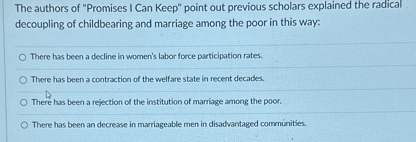 Solved The authors of "Promises I Can Keep" point out | Chegg.com
