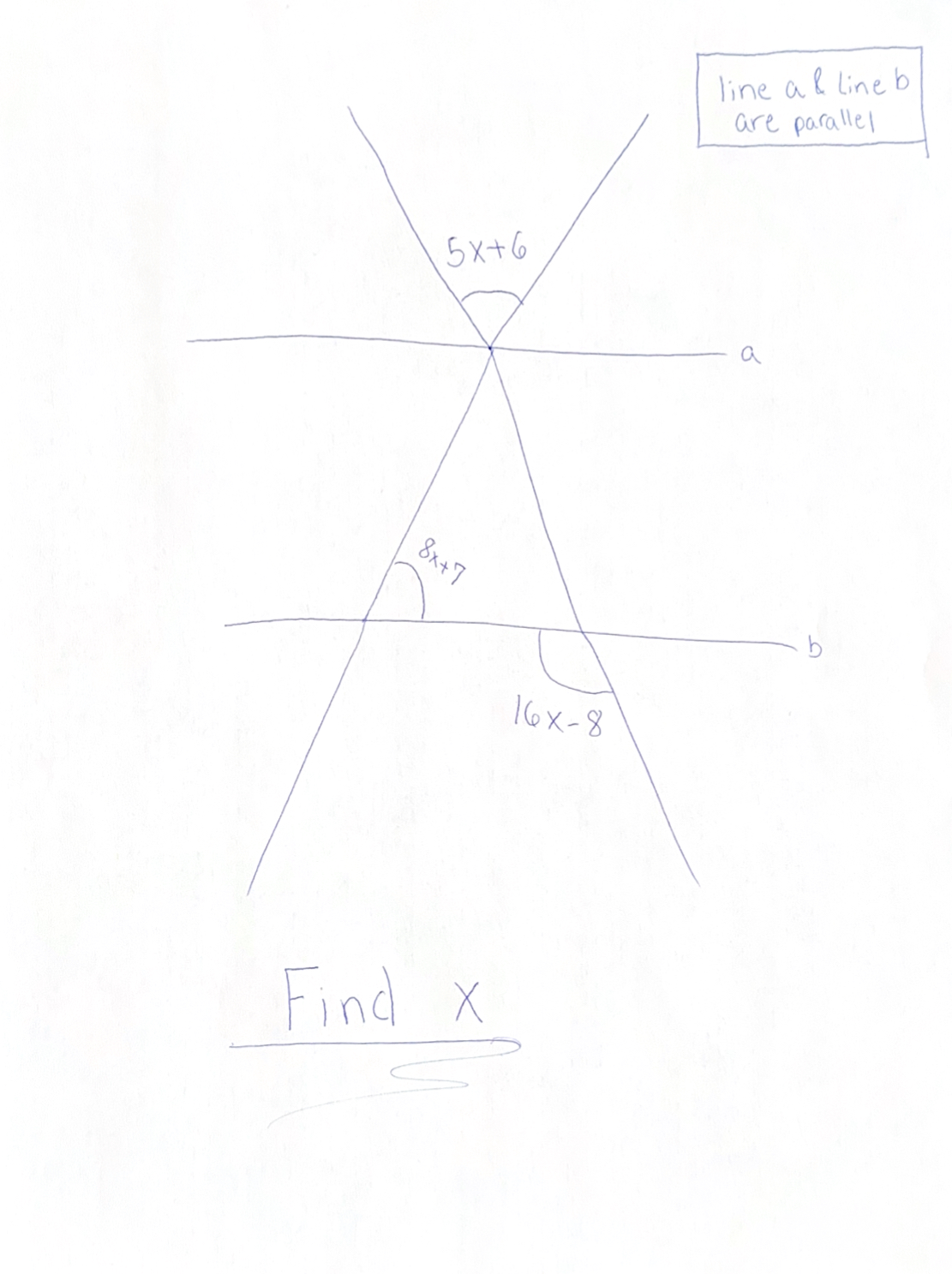 Solved line a & line b ﻿are paralellFind xExplain step by | Chegg.com