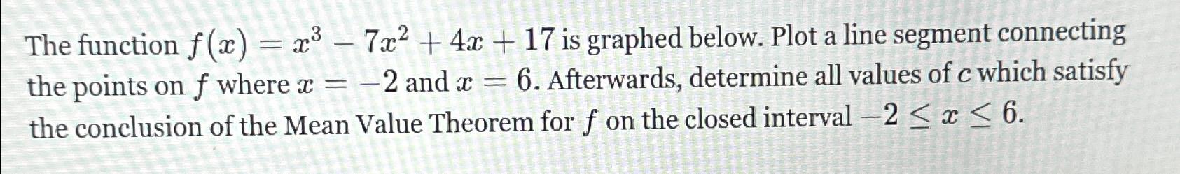 Solved The function f(x)=x3-7x2+4x+17 ﻿is graphed below. | Chegg.com