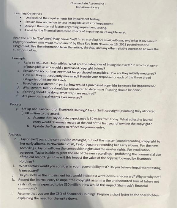 Solved - Understand the requirements for impairment testing. | Chegg.com