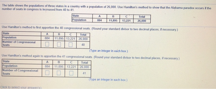 Solved The table shows the populations of three states in a | Chegg.com
