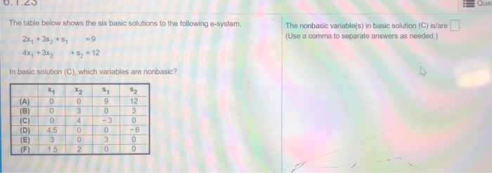 Solved Que The nonbasic variable(s) in basic solution (C) | Chegg.com