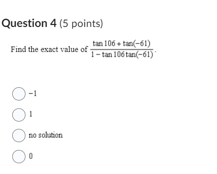 Solved Question 4 (5 ﻿points)Find the exact value of | Chegg.com
