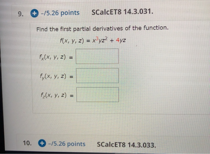 Solved 9. -75.26 points SCalcET8 14.3.031. Find the first | Chegg.com