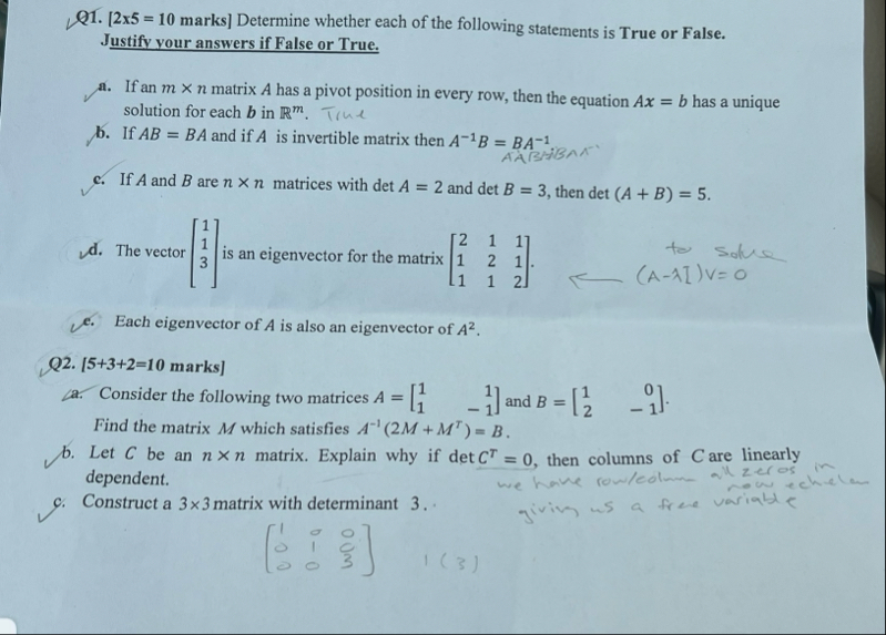 Solved Answer this linear algebra question in details | Chegg.com