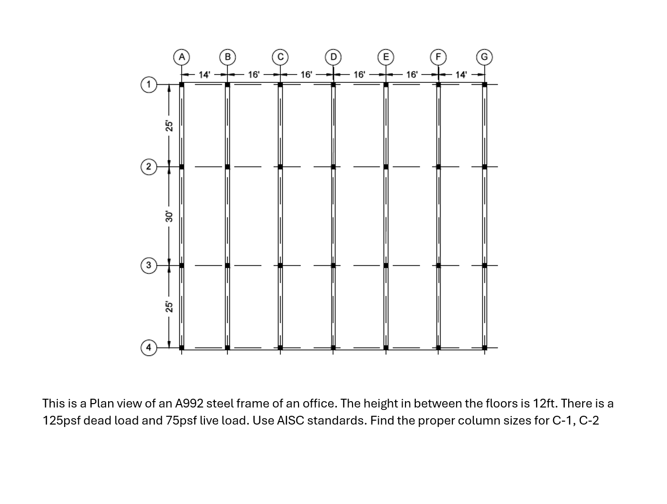 Solved This is a Plan view of an A992 ﻿steel frame of an | Chegg.com