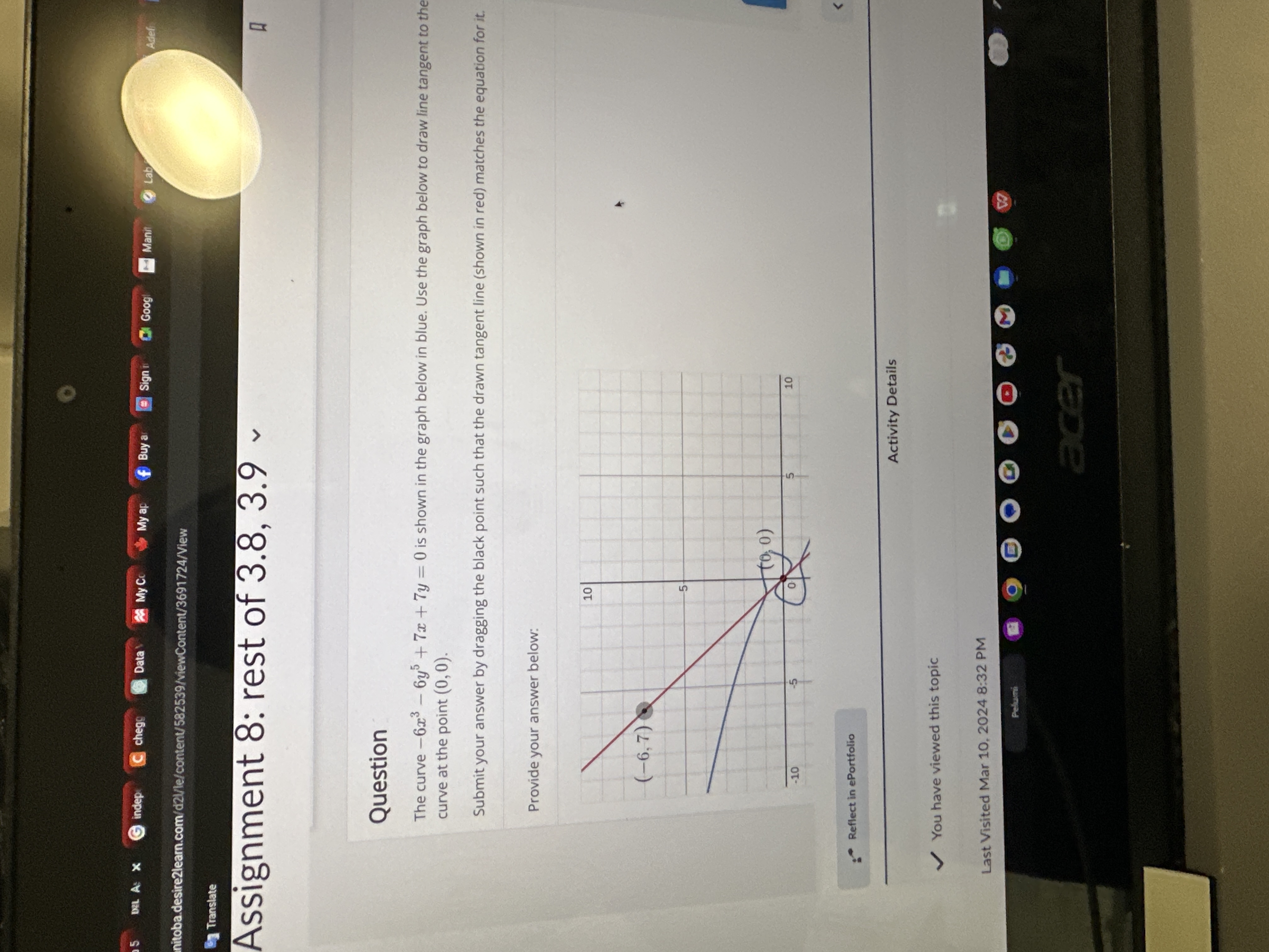 Solved QuestionThe curve -6x3-6y5+7x+7y=0 ﻿is shown in the | Chegg.com