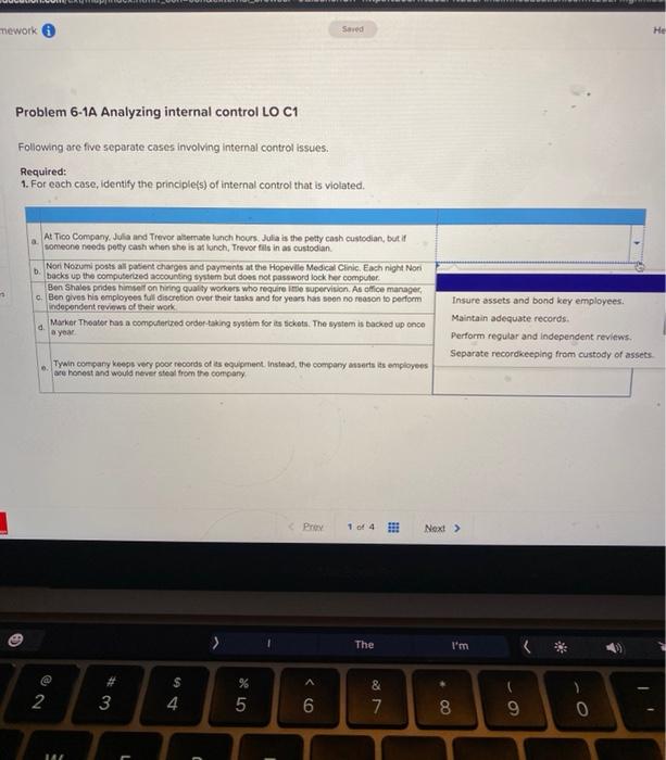 Solved work Problem 6-1A Analyzing internal control LO C1 | Chegg.com