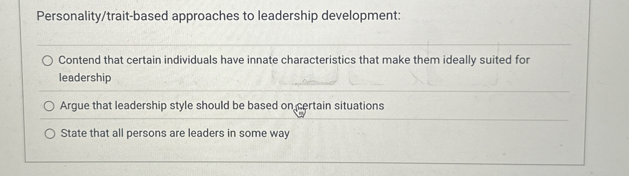 Solved Personality/trait-based approaches to leadership | Chegg.com