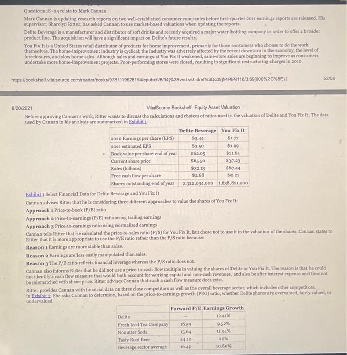Solved Questions 18−24 relate to Mark Cannan Mark Cannan is | Chegg.com