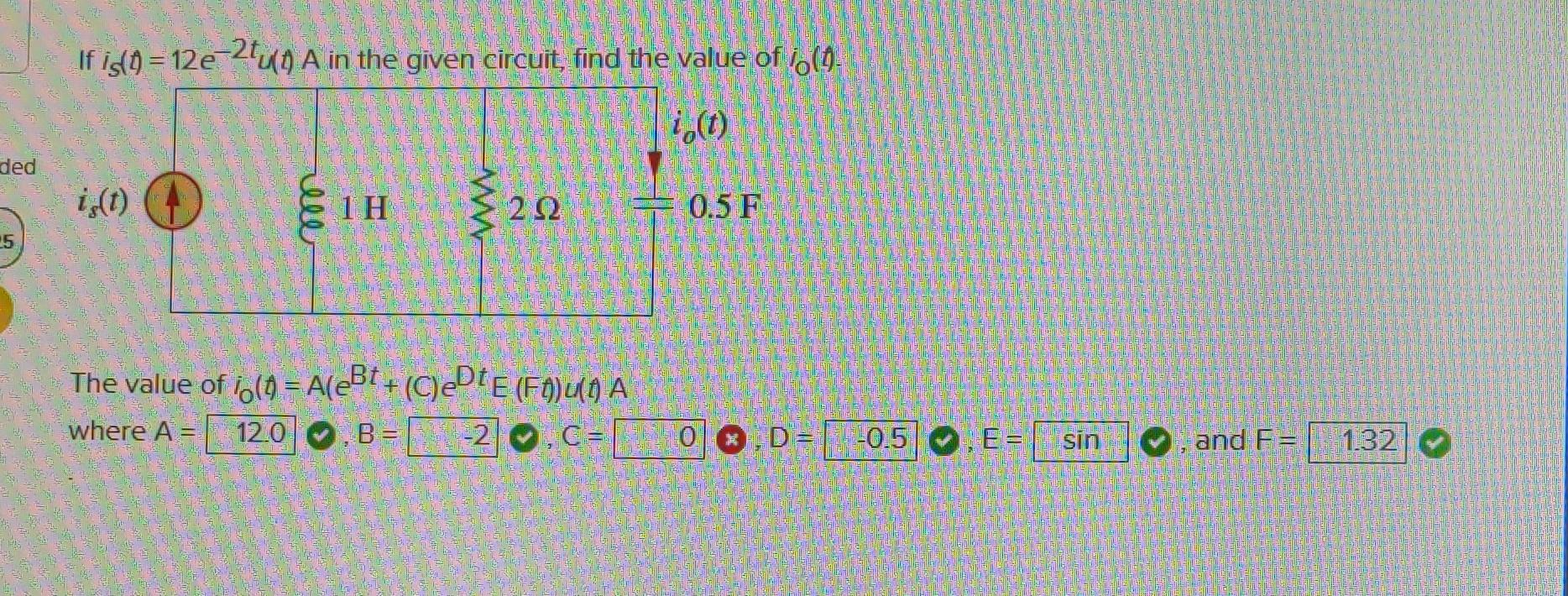 Solved If iS(t)=12e−2tU(t)A in the given circuit, find the | Chegg.com