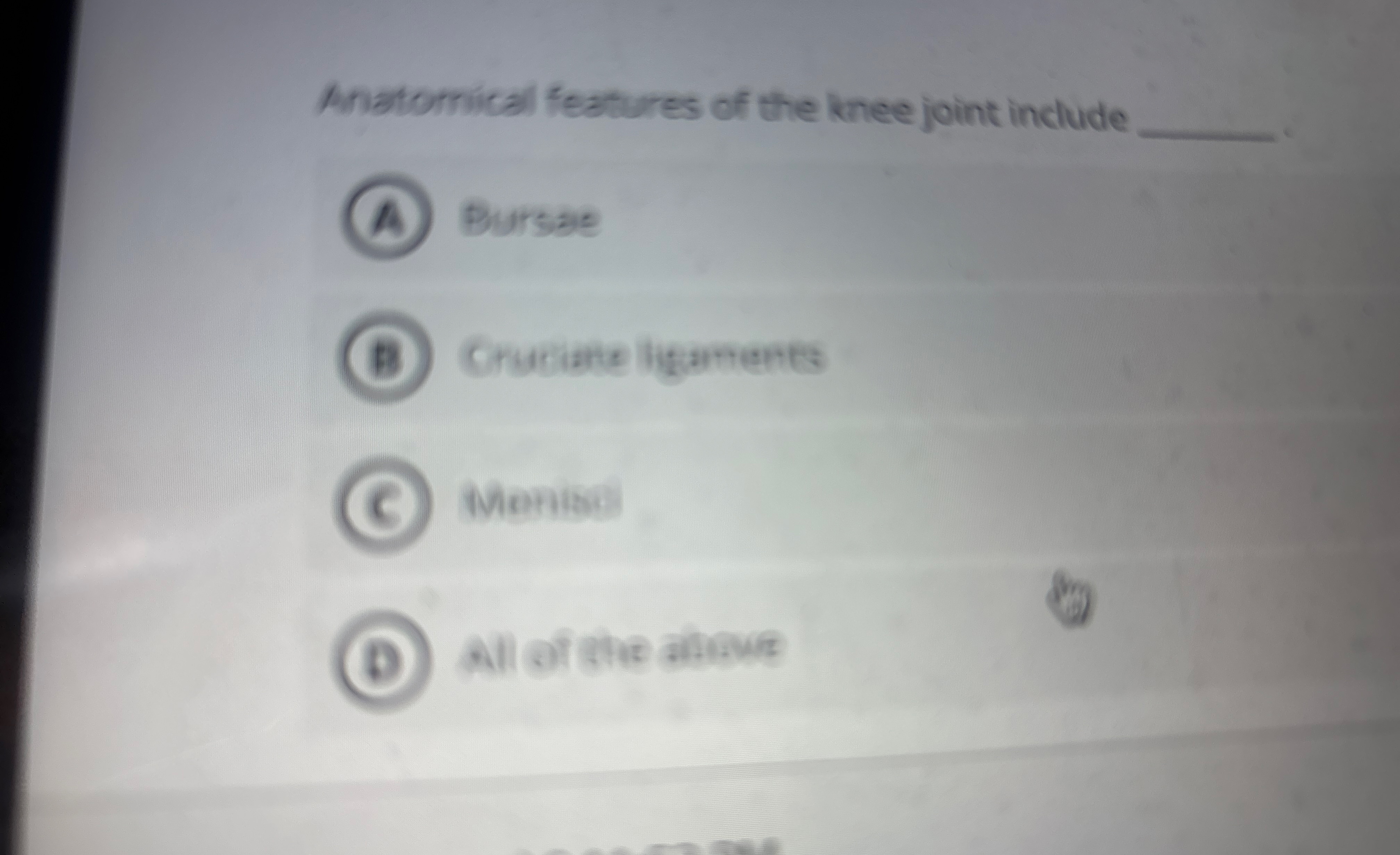 Solved Anatomical features of the knee joint include | Chegg.com