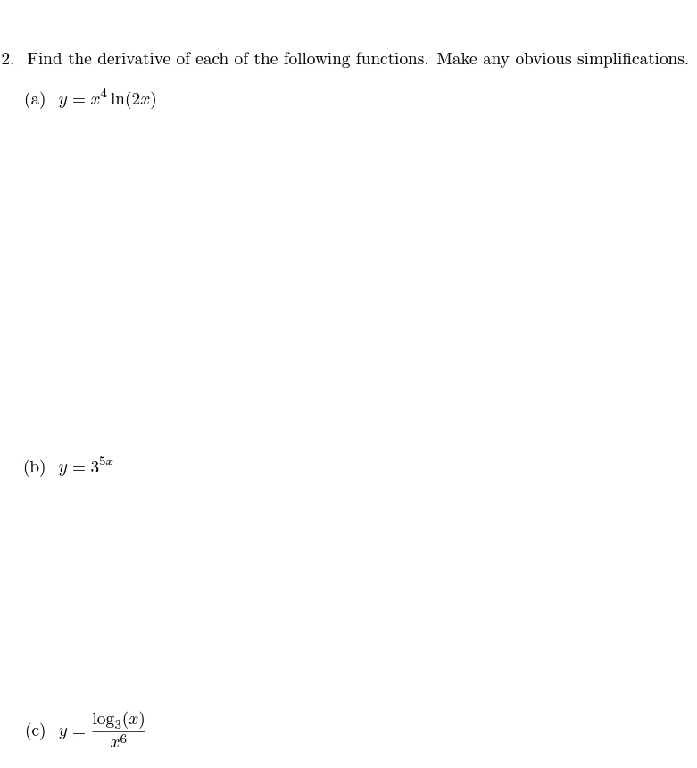 Solved Find the derivative of each of the following | Chegg.com