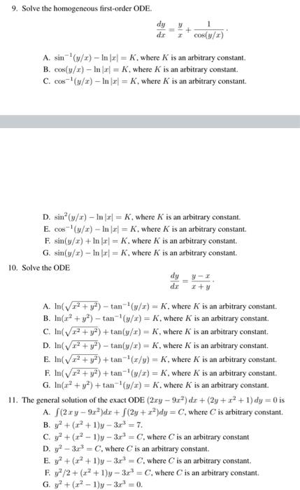 Solved 9. Solve the homogeneous first-order ODE. dy dr | Chegg.com