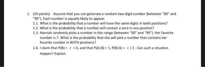 Solved 1. (10 points) Assume that you can generate a random | Chegg.com
