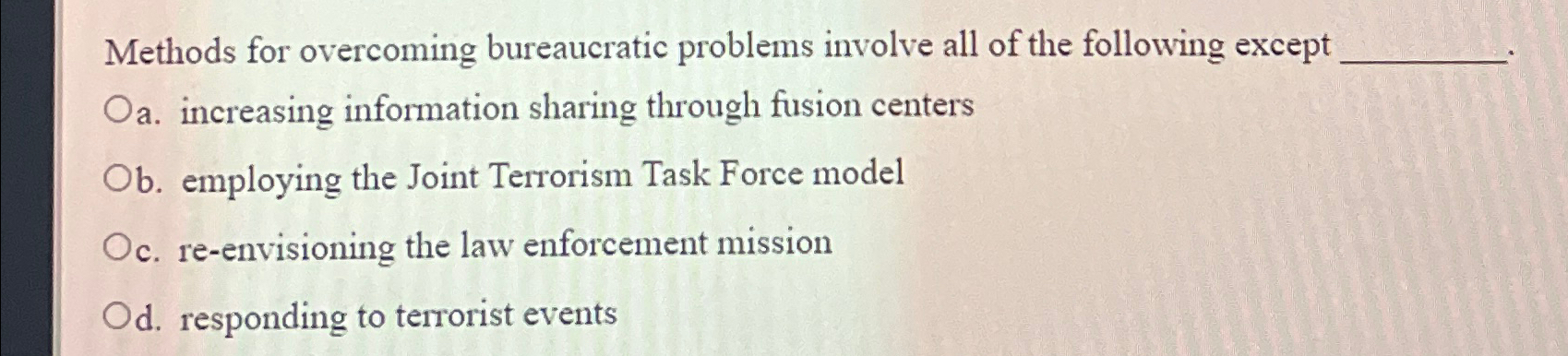 Solved Methods for overcoming bureaucratic problems involve | Chegg.com