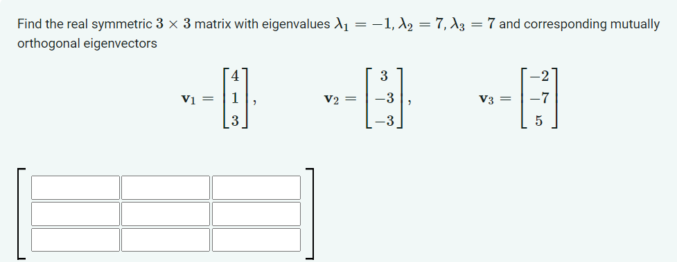 Linear Algebra: Find the real symmetric 3×3 ﻿matrix | Chegg.com