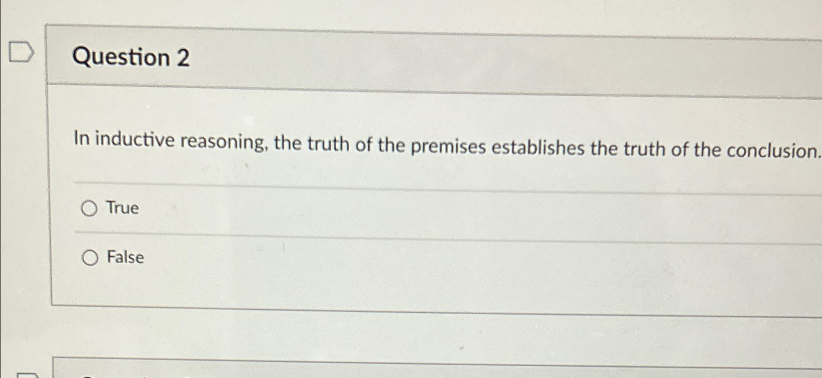 Solved Question 2In inductive reasoning, the truth of the | Chegg.com