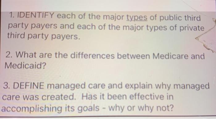 Solved 1. IDENTIFY each of the major types of public third | Chegg.com