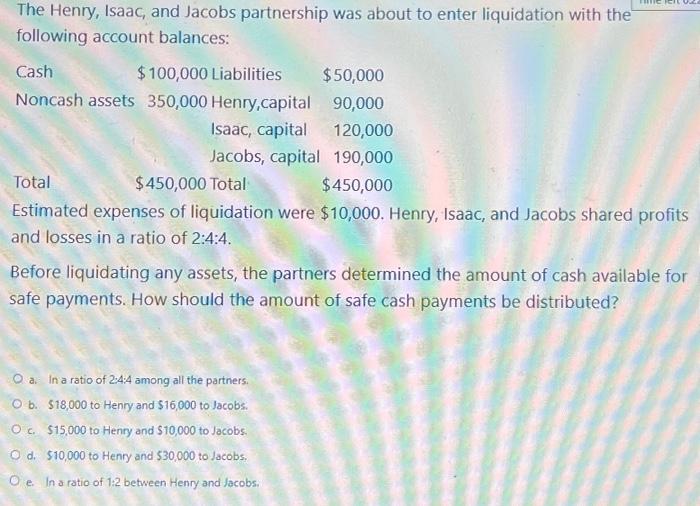 Solved The Henry, Isaac, and Jacobs partnership was about to | Chegg.com
