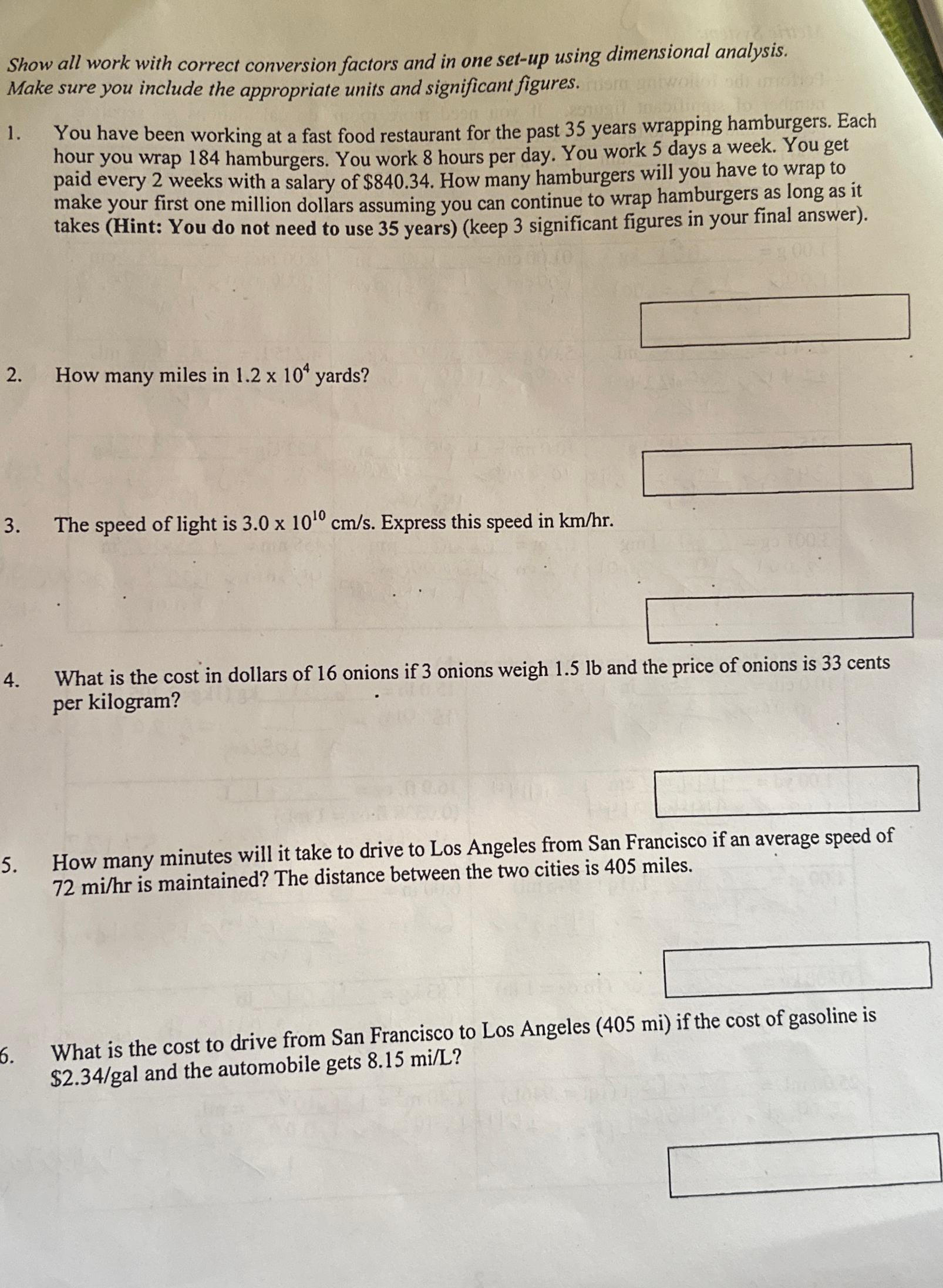Solved Show all work with correct conversion factors and in | Chegg.com