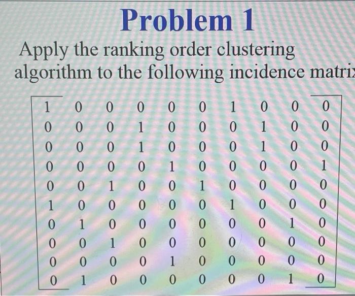 Solved Problem 1 Apply the ranking order clustering | Chegg.com