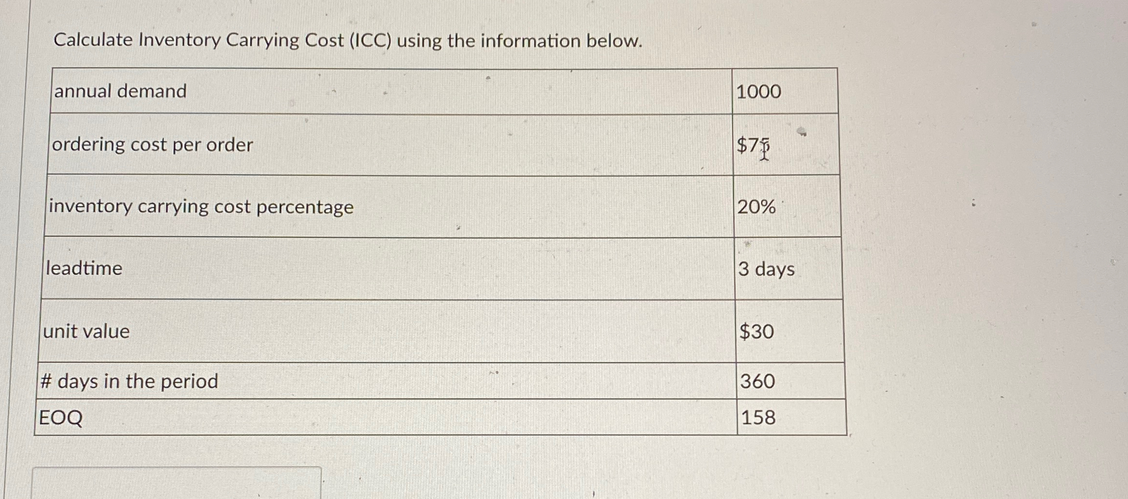 Solved Calculate Inventory Carrying Cost (ICC) ﻿using the | Chegg.com