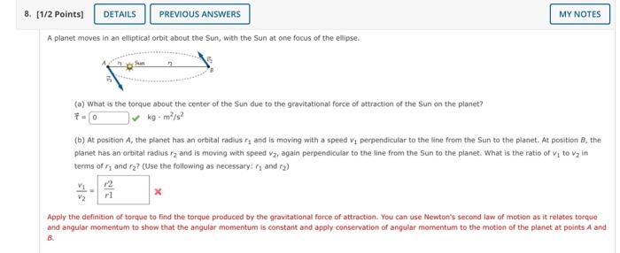 Solved A planet moves in an elliptical orbit about the Sun, | Chegg.com