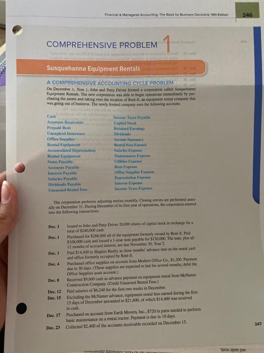 Solved A COMPREHENSIVE ACCOUNTING CYCLE PROBLEM Oa December | Chegg.com