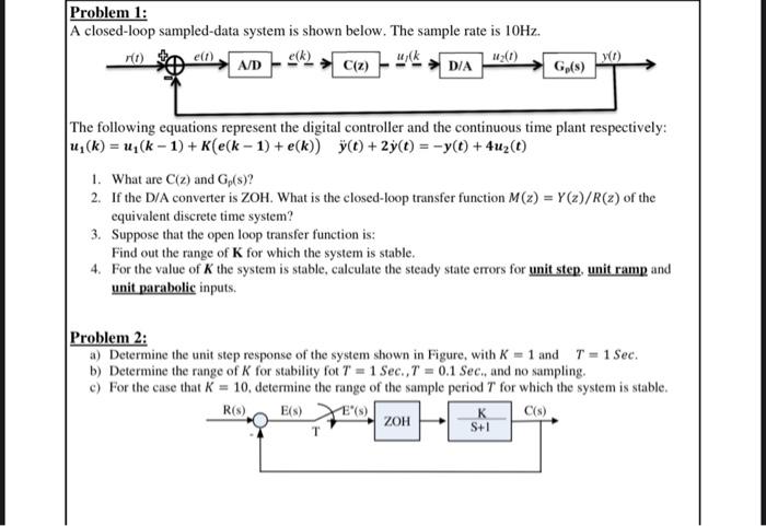 Solved Problem 1: A closed-loop sampled-data system is shown | Chegg.com