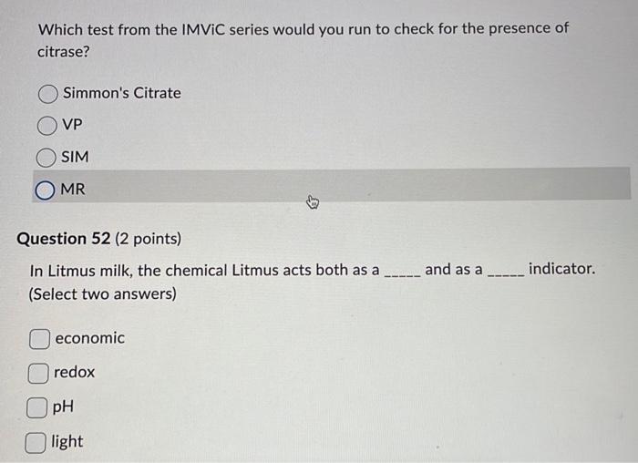 Solved Which test from the IMViC series would you run to | Chegg.com