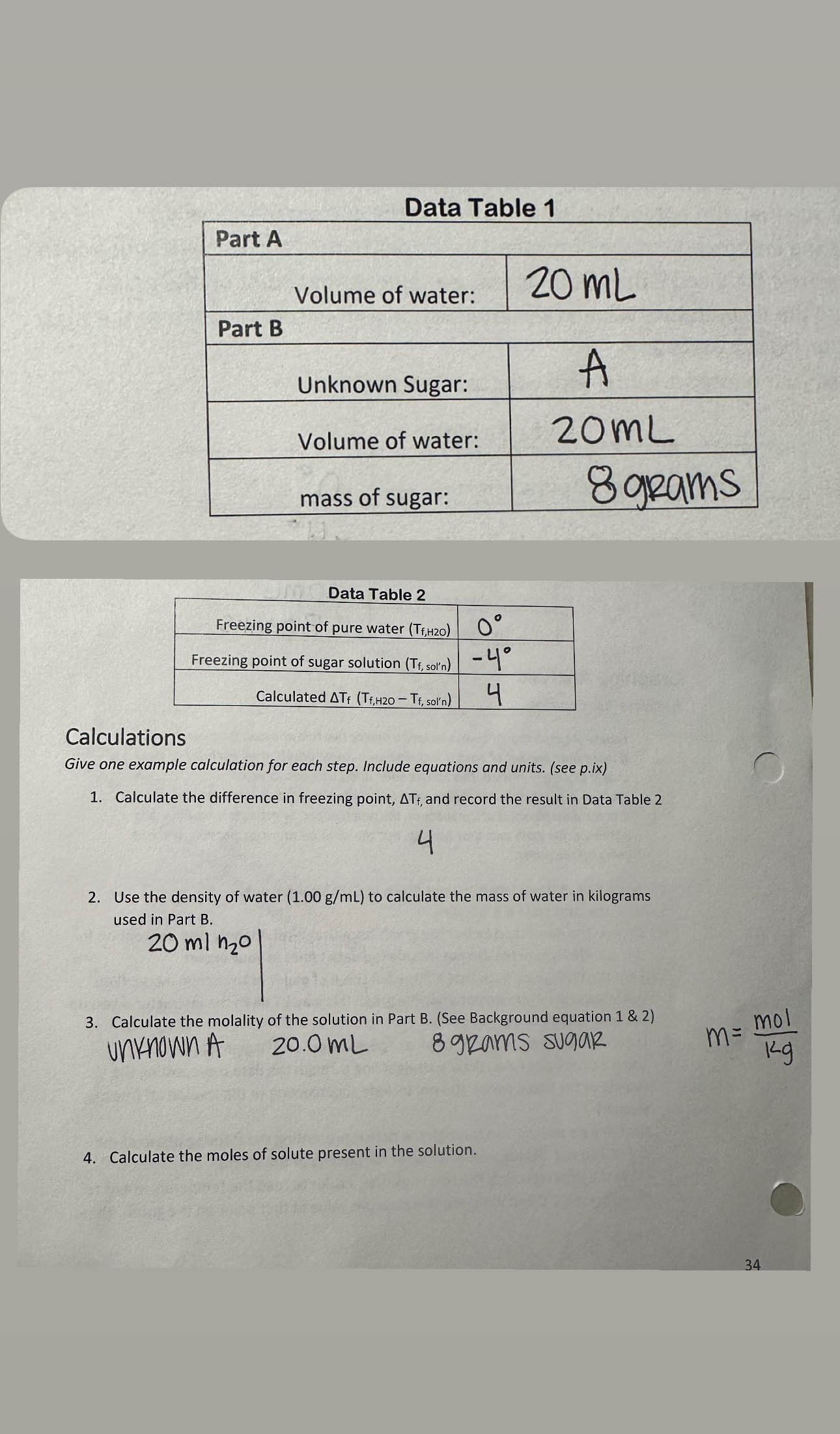 Solved Calculations1.Calculate the difference in freezing | Chegg.com