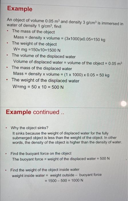An object of volume 0.05 m3 and density 3 g/cm3 is | Chegg.com