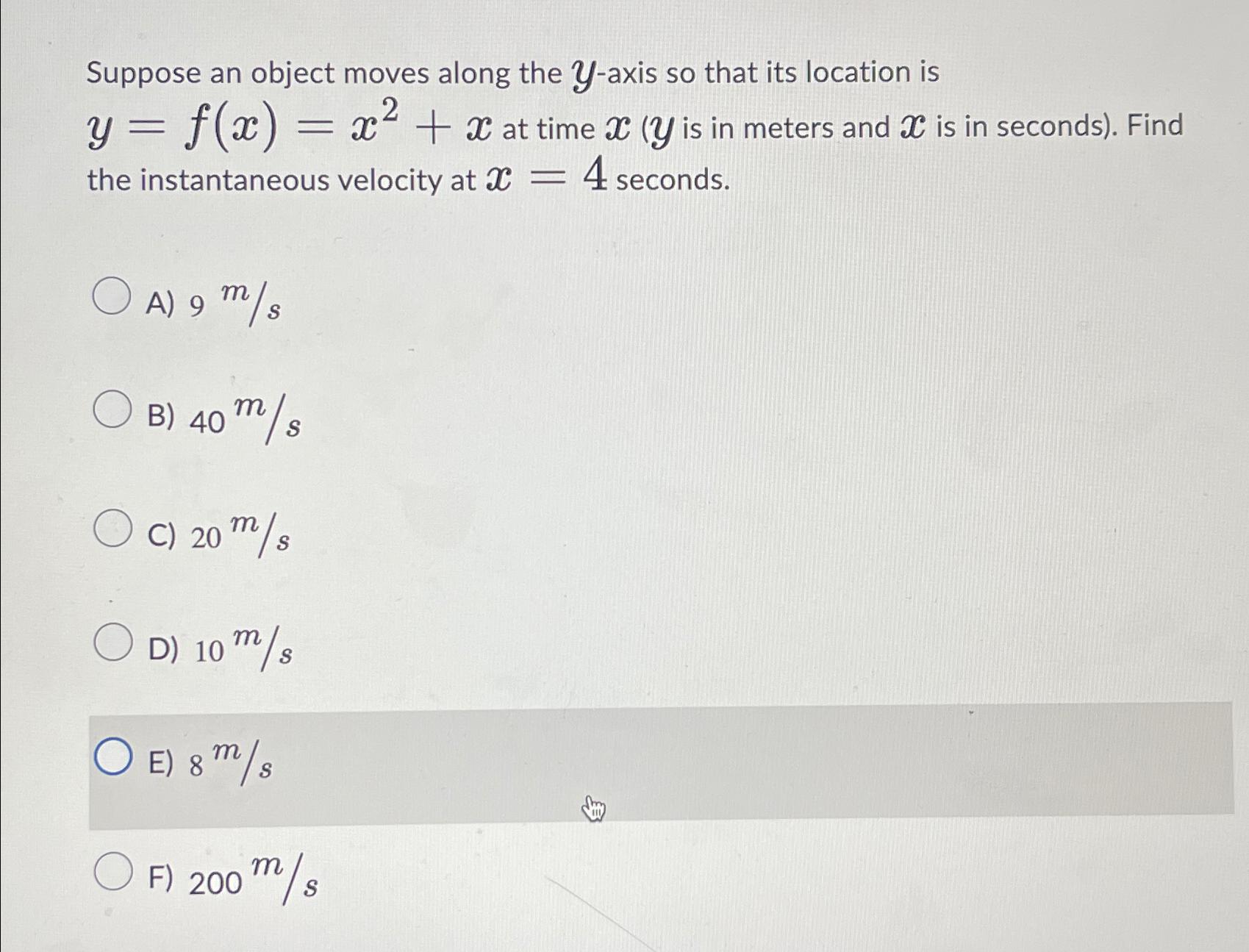 Solved Suppose an object moves along the y-axis so that its | Chegg.com