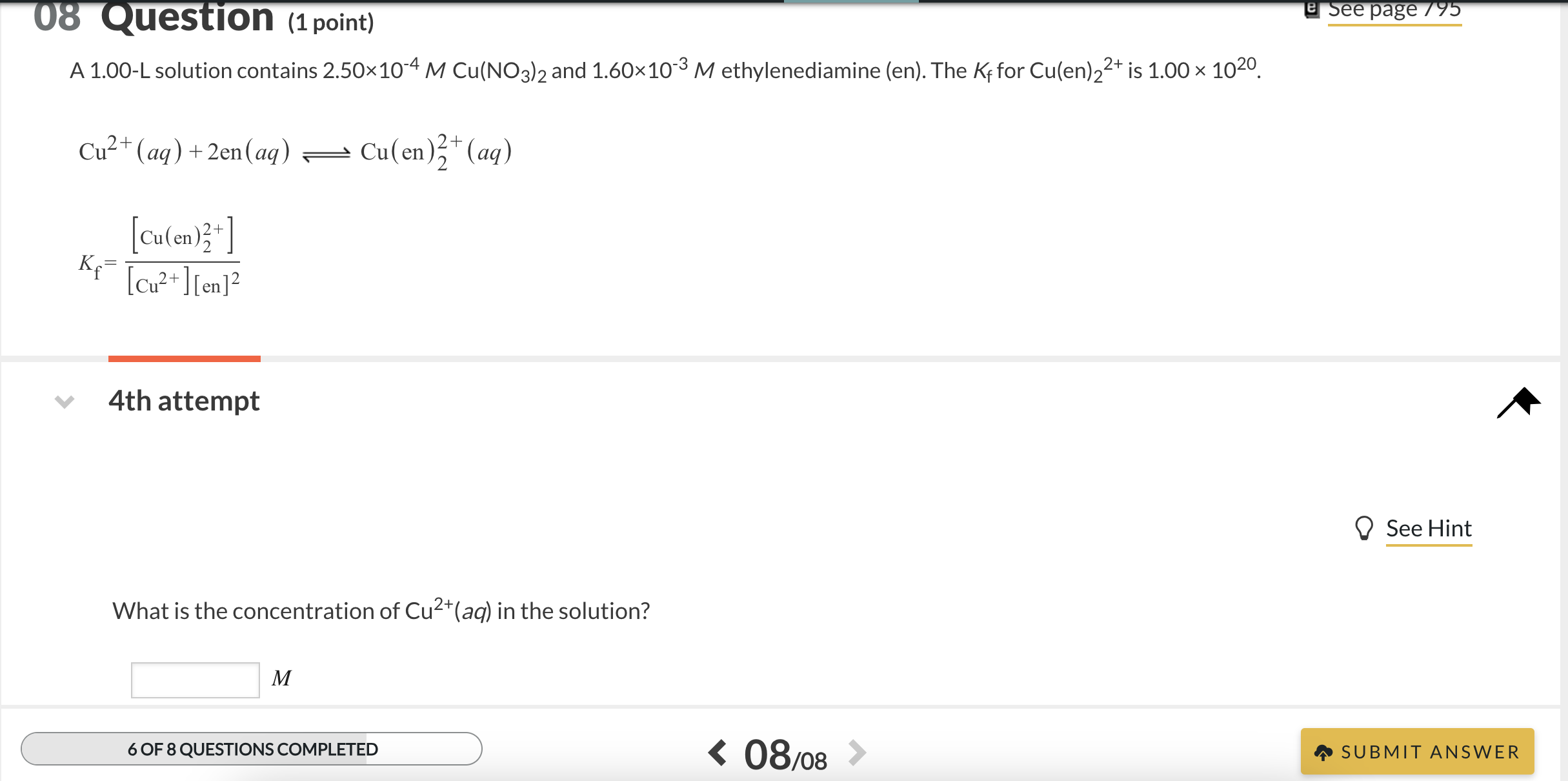 Solved 08 ﻿Question (1 ﻿point)A 1.00-L solution contains | Chegg.com