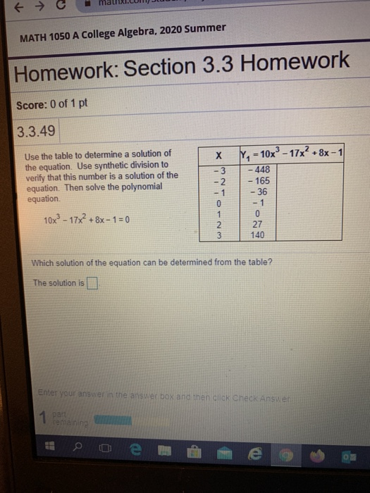 Solved MATH 1050 A College Algebra, 2020 Summer Homework: | Chegg.com