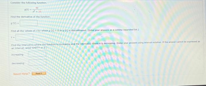 Solved Consider the following function. g(t)=t2+256t Find | Chegg.com