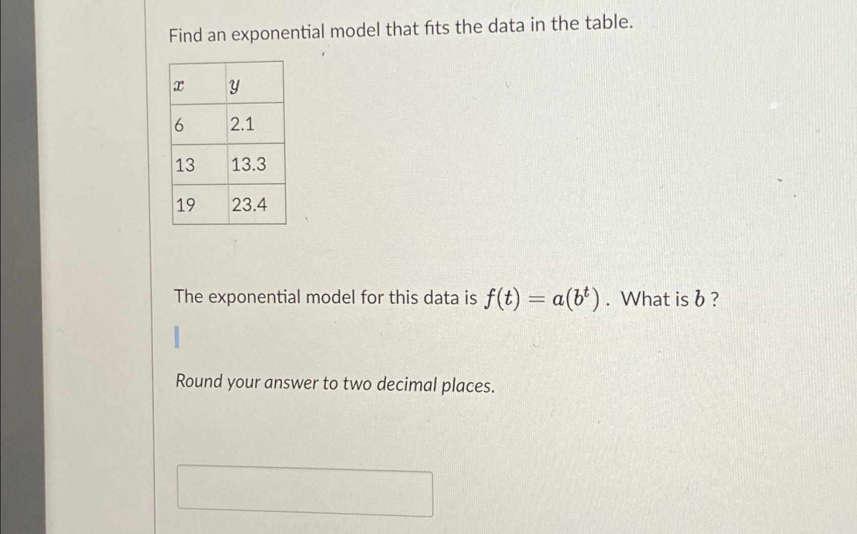Solved Find an exponential model that fits the data in the | Chegg.com