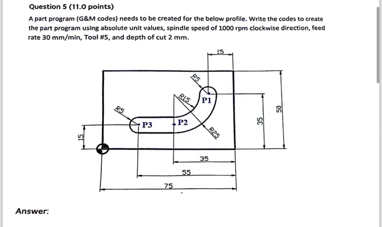 Solved Question 5 (11.0 ﻿points)A part program (G&M codes) | Chegg.com