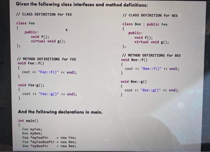 Solved Given the following class interfaces and method | Chegg.com
