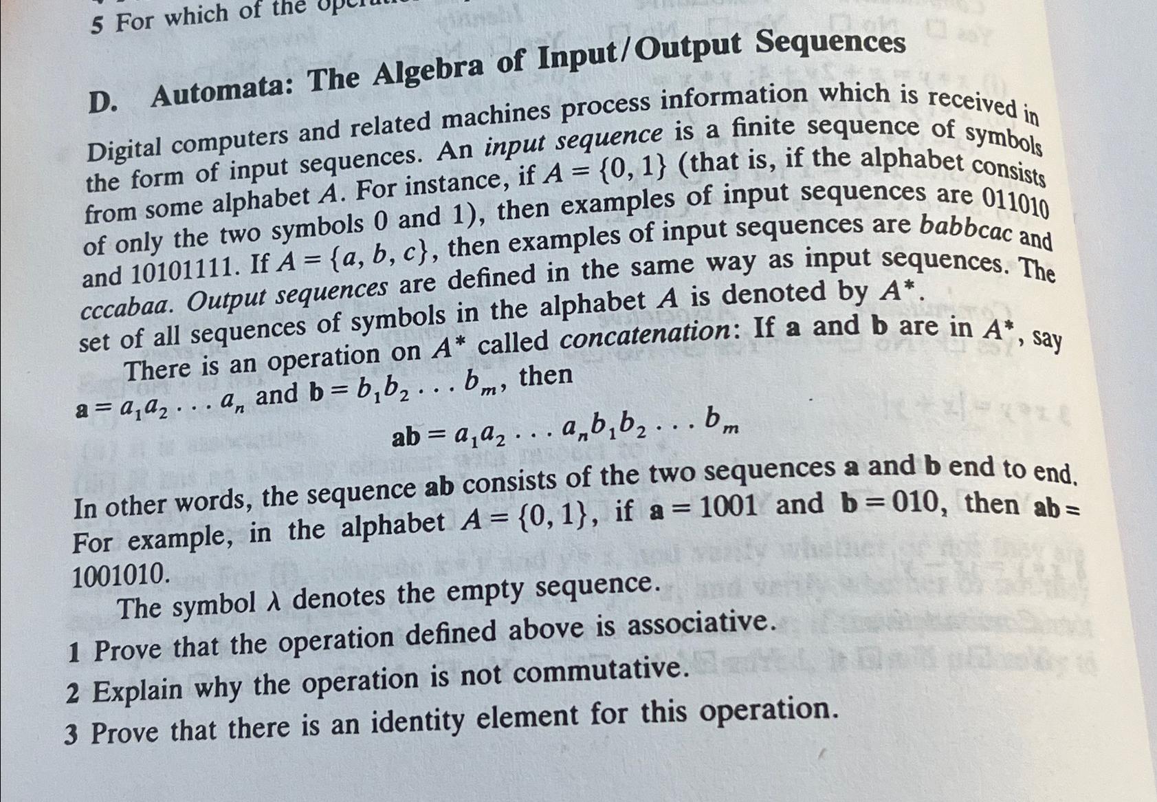 Solved D. ﻿Automata: The Algebra of Input/Output | Chegg.com