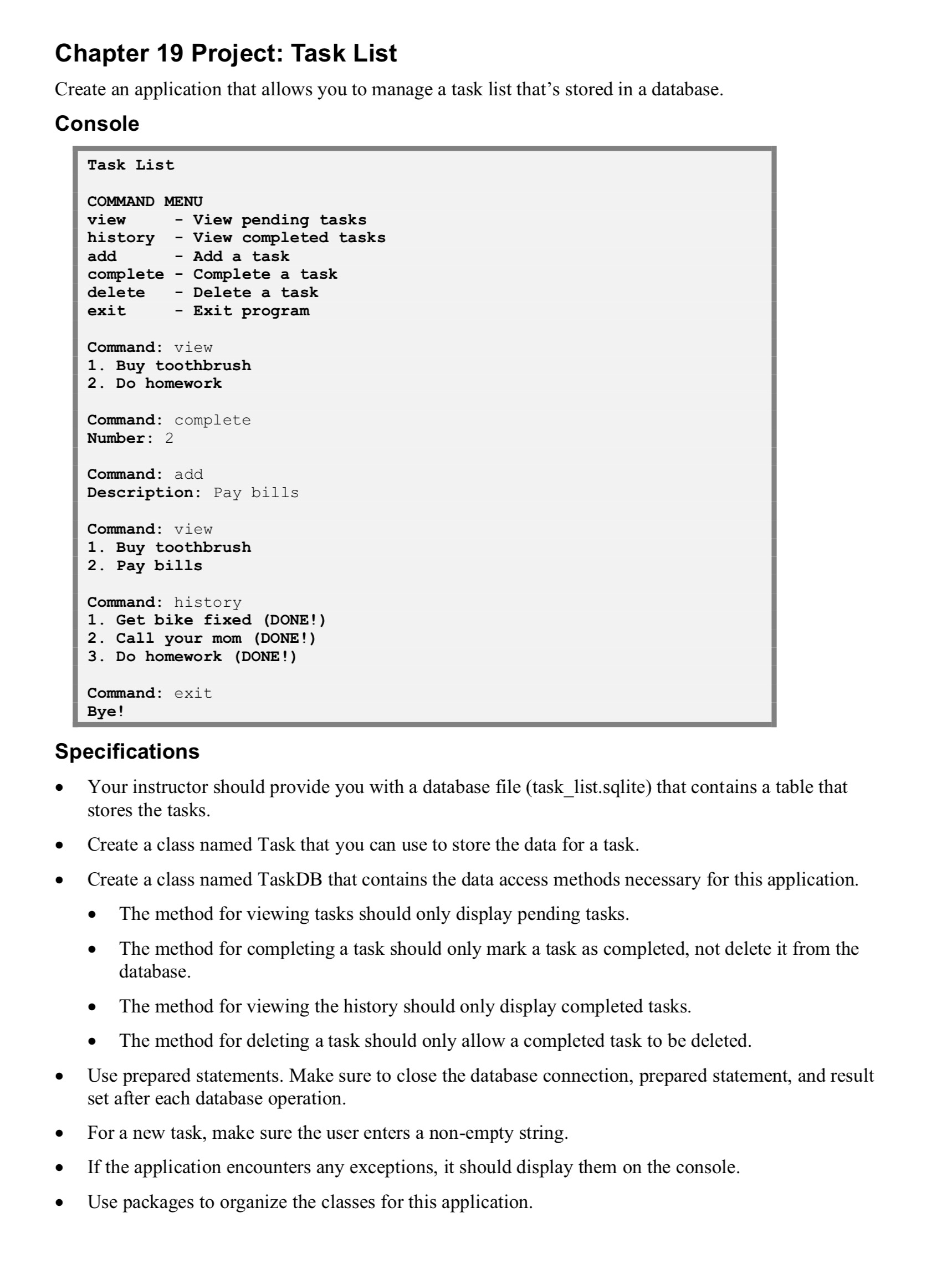 Solved Chapter 19 ﻿Project: Task List Create an application | Chegg.com