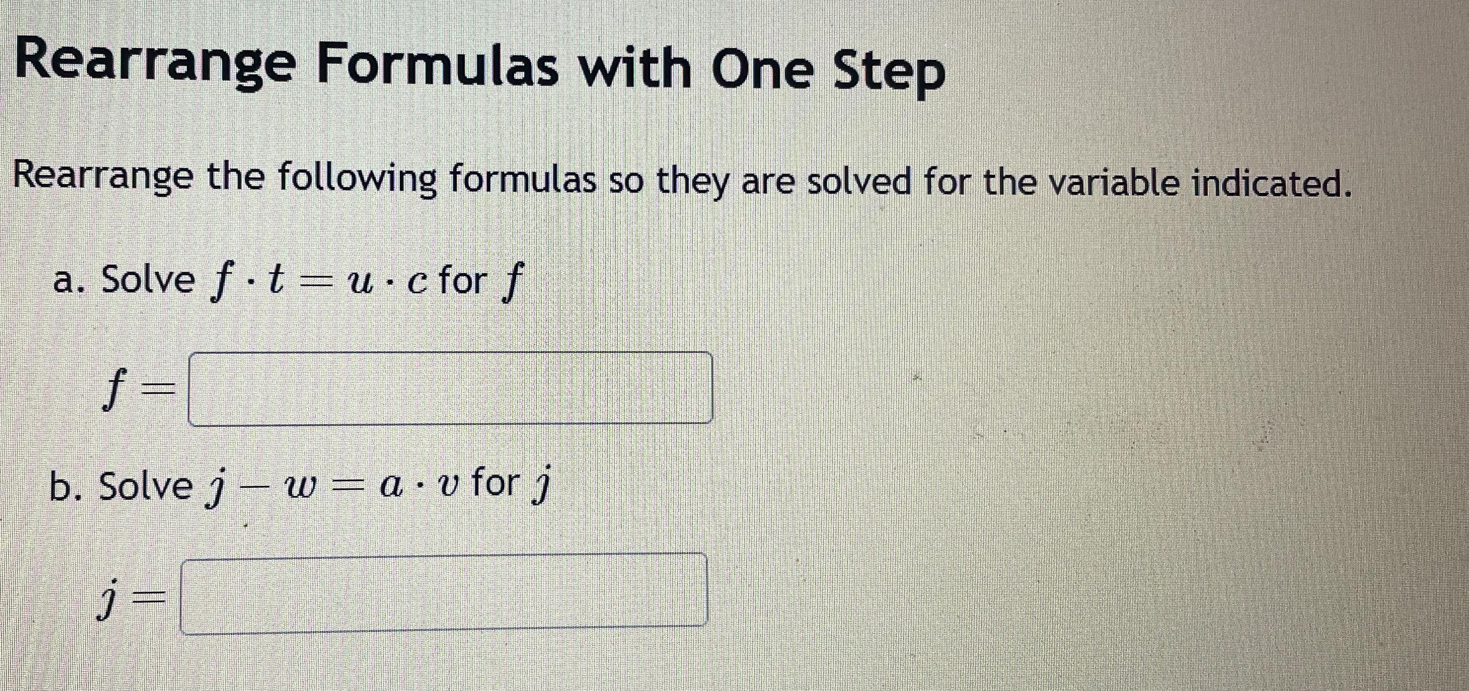 Solved Rearrange Formulas with One StepRearrange the | Chegg.com