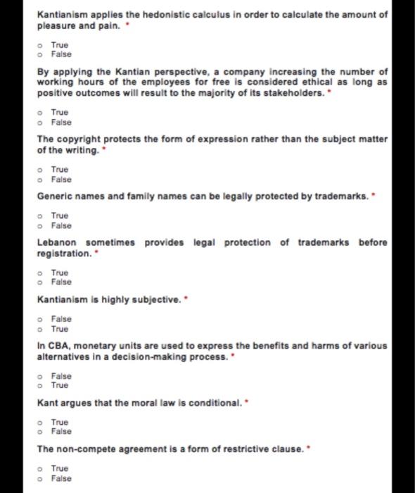 Solved Kantianism applies the hedonistic calculus in order | Chegg.com